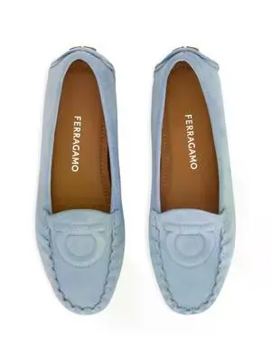 FERRAGAMO Gancini Suede Driver Loafers - Blue