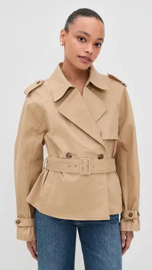 Good American Twill Trench Jacket - Sandy Fawn