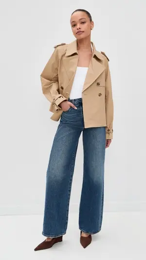 Good American Twill Trench Jacket - Sandy Fawn