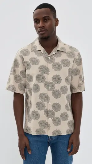 Nn07 Ole Printed Linen Shirt - Oatmeal