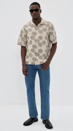 Nn07 Ole Printed Linen Shirt - Oatmeal