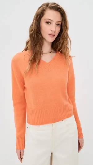 WHITE & WARREN Featherweight Cashmere V-neck Pullover