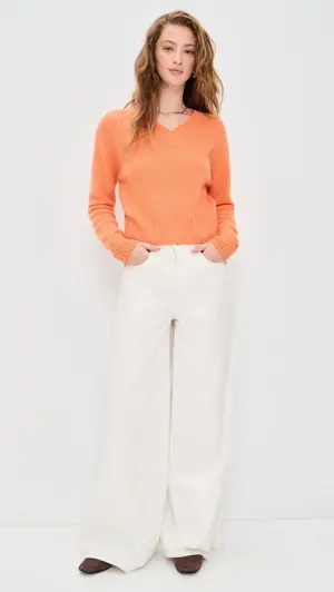 WHITE & WARREN Featherweight Cashmere V-neck Pullover