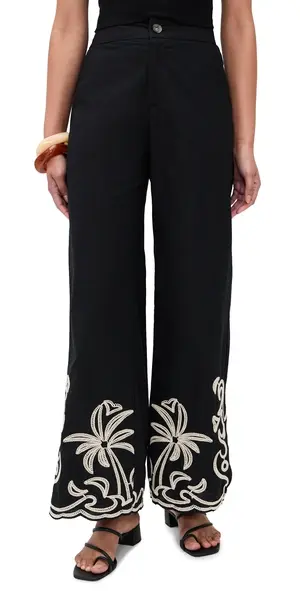 LITTLE LIES Palm Embroidery Wide Leg Pants