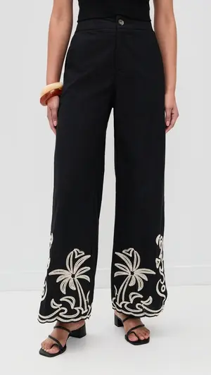 LITTLE LIES Palm Embroidery Wide Leg Pants