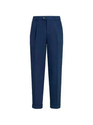 Brunello Cucinelli Garment-dyed Twisted Cotton Gabardine Pleated Trousers - Blue