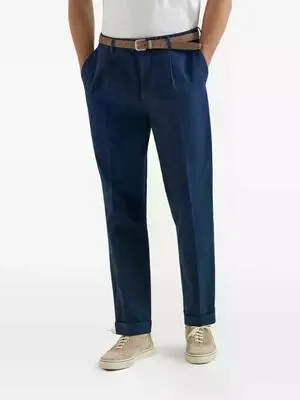 Brunello Cucinelli Garment-dyed Twisted Cotton Gabardine Pleated Trousers - Blue