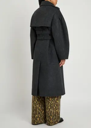 GANNI Belted Wool-blend Trench Coat