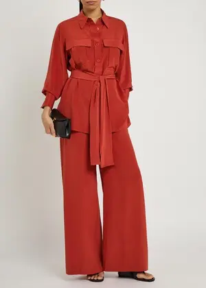 JOSEPH Rihani Wide-leg Silk Trousers - Red