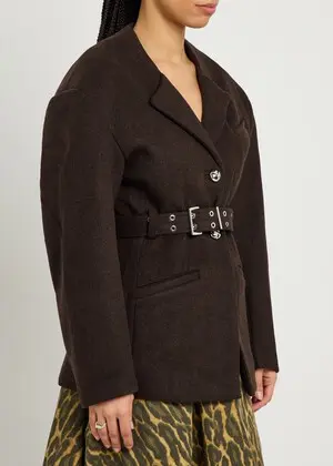 GANNI Belted Wool-blend Peacoat Jacket