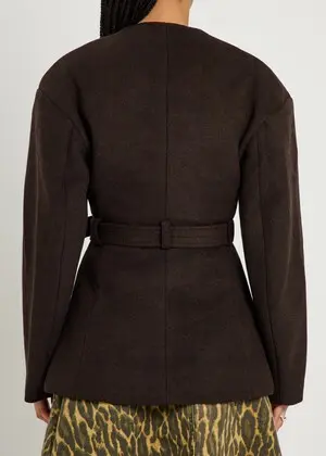 GANNI Belted Wool-blend Peacoat Jacket