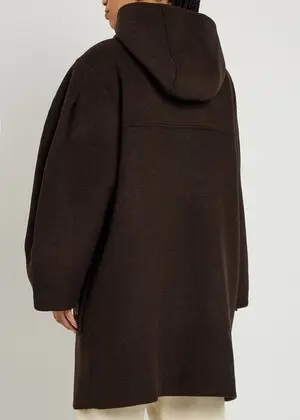 GANNI Logo-appliquéd Hooded Wool-blend Pea Coat - Dark Brown