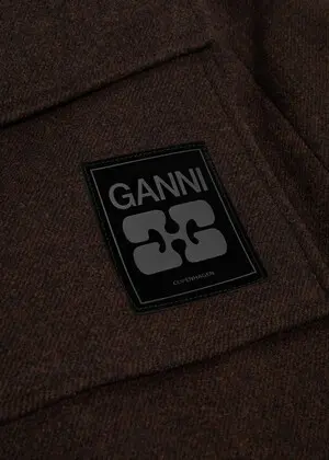 GANNI Logo-appliquéd Hooded Wool-blend Pea Coat - Dark Brown