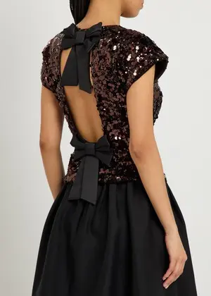 GANNI Sequin-embellished Velvet Top - Dark Brown