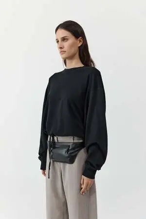ST. AGNI Drawstring Long Sleeve Top - Black