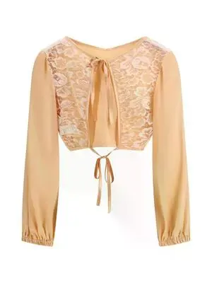 KRISTINA TI Lace Tie Blouse - Neutrals