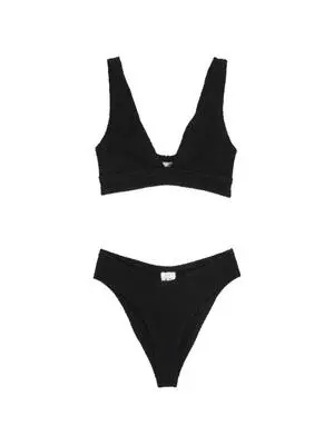 Hunza G V-neck Crinkle Two-piece Set - Black