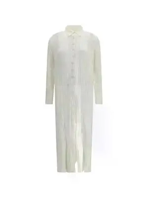 GONGDID DESIGN Pleated Buttoned Maxi Dress - White