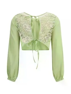 KRISTINA TI Lace-panel Tie Blouse - Green