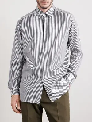 TOM FORD Striped Cotton And Silk-blend Poplin Shirt - Gray