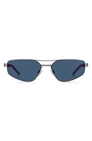Hugo 58mm Geometric Sunglasses - Matte Ruthenium/blue