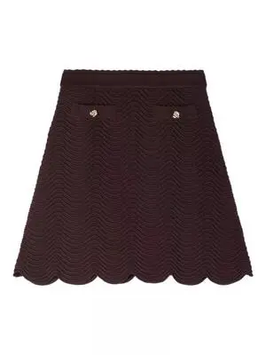 Sandro Button-detail Scallop-hem Knitted Skirt - Brown