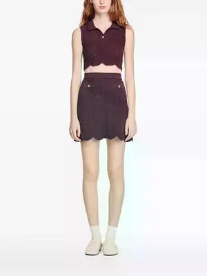 Sandro Button-detail Scallop-hem Knitted Skirt - Brown