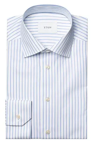 Eton Slim Fit Stripe Dress Shirt - Medium Blue