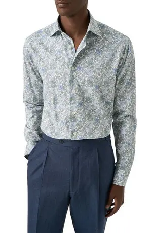 Eton Slim Fit Floral Dress Shirt - Medium Green