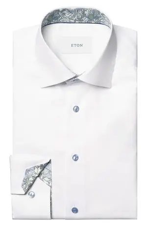 Eton Slim Fit Solid With Floral Detail Signature Twill Button-up Shirt - White