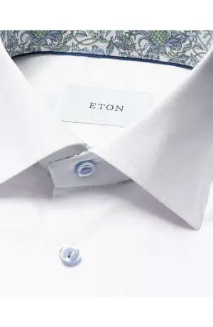 Eton Slim Fit Solid With Floral Detail Signature Twill Button-up Shirt - White