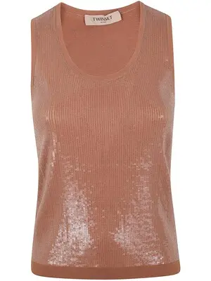 TWINSET Round Neck Tank Top - Brown