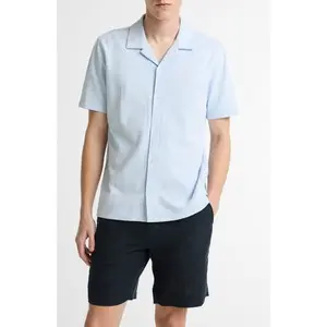 Vince Stripe Seersucker Button Down Top - Rainwater/optic White