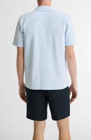 Vince Stripe Seersucker Button Down Top - Rainwater/optic White