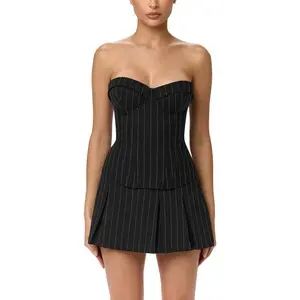 Naked Wardrobe Pinstripe Bustier Top - Black