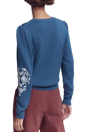 Boden Davina Embroidered Puff Sleeve Sweater