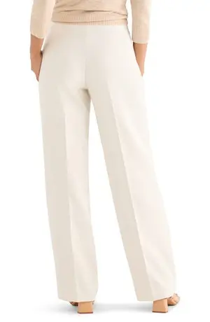 NIC+ZOE Accent Stitch Wide Leg Stretch Trousers - Coconut