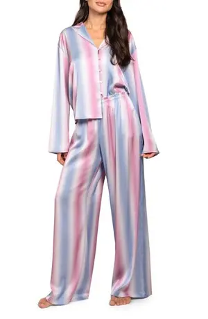 MIDNIGHT BAKERY Stripe Satin Pajamas - Blue/pink