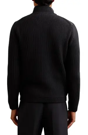 REISS Ribbed & Quilted Hybrid Jacket - Navy
