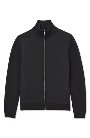 REISS Ribbed & Quilted Hybrid Jacket - Navy