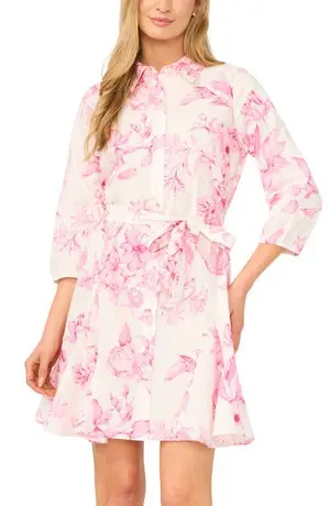Halogen Floral Button-up Shirt Dress - Pink Multi