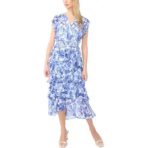 Halogen Floral Tiered Flutter Sleeve Maxi Dress