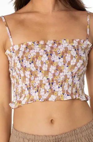 Roxy Floral Smocked Crop Top - Afr Violet