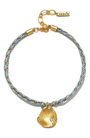 Sequin Concha Cord Seashell & Crystal Anklet
