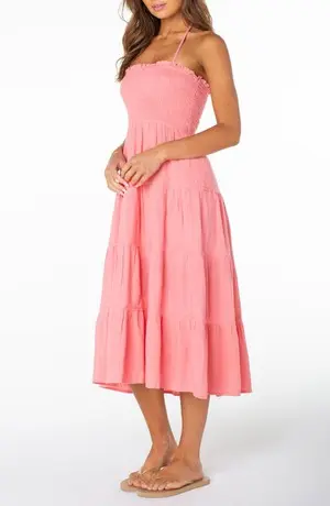 Roxy Ellie Smocked Midi Sundress - Strawberry Pink