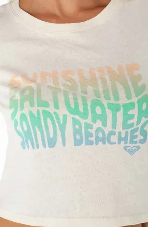 Roxy Sandy Beaches Graphic Cropped T-shirt - Cloud Dancer Sandy Beaches