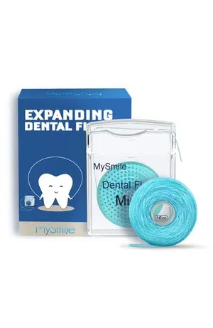 MYSMILE Woven Dental Floss With Coconut Oil, Effective Plaque Removal - Blue