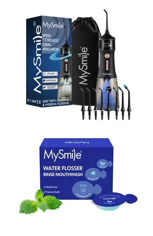 MYSMILE Lp221 Cordless Uvc Sterilizable Water Flosser With Mouthwash Pods Bundle - Black