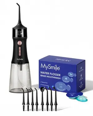 MYSMILE Lp221 Cordless Uvc Sterilizable Water Flosser With Mouthwash Pods Bundle - Black