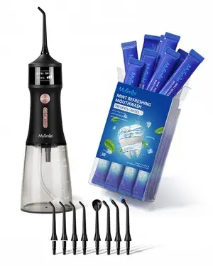 MYSMILE Lp221 Cordless Uvc Sterilizable Water Flosser With 30 Mint Refreshing Mouthwash Bundle - Black